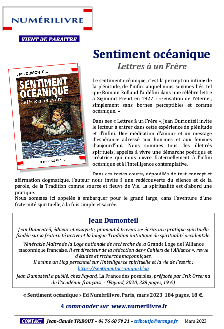 Sentiment océanique. Lettre à un Frère. Le livre. – SENTIMENT OCÉANIQUE